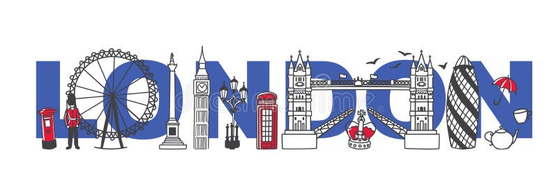 Symbols of London stock vector. Illustration of drawn - 17073374