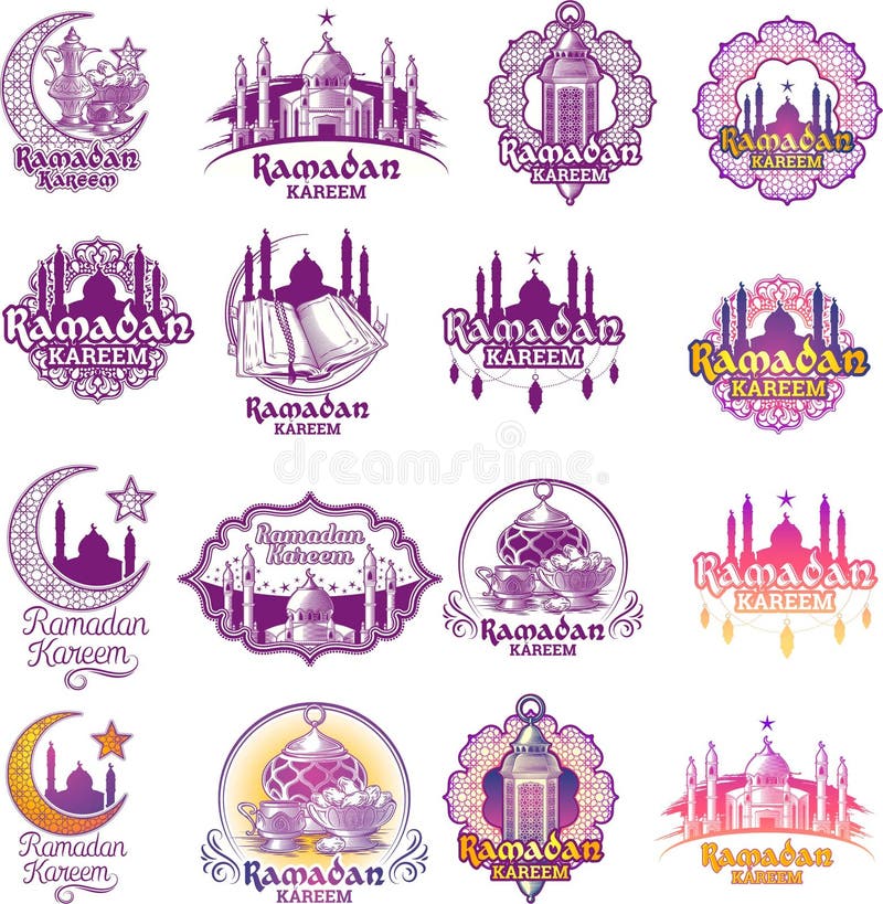 Set of Emblems for Islamic Holy Ramadan Traditions Stock Vector ...