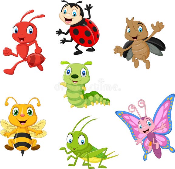 Cartoon Funny Insect Collection Set Stock Vector - Illustration of ...