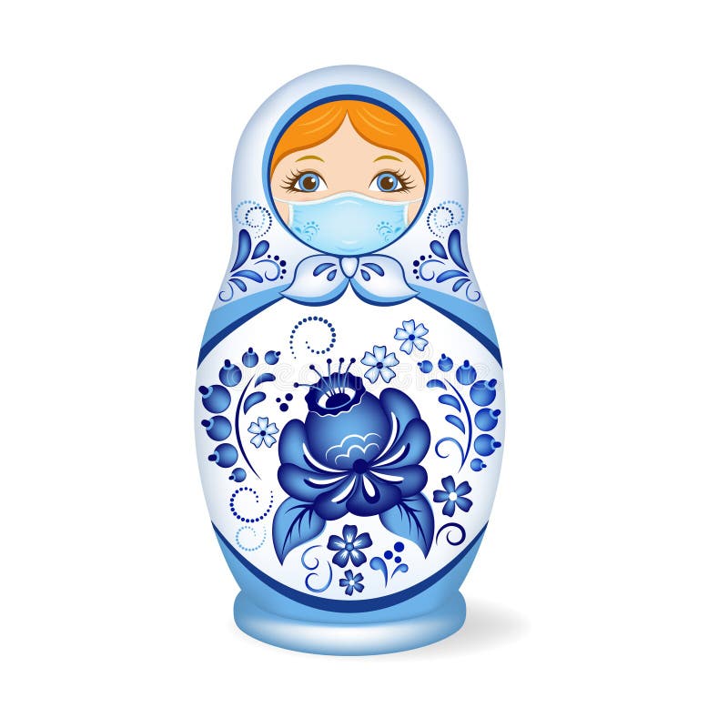 Russian Wooden Nesting Doll Wearing a Face Mask. Stock Vector ...