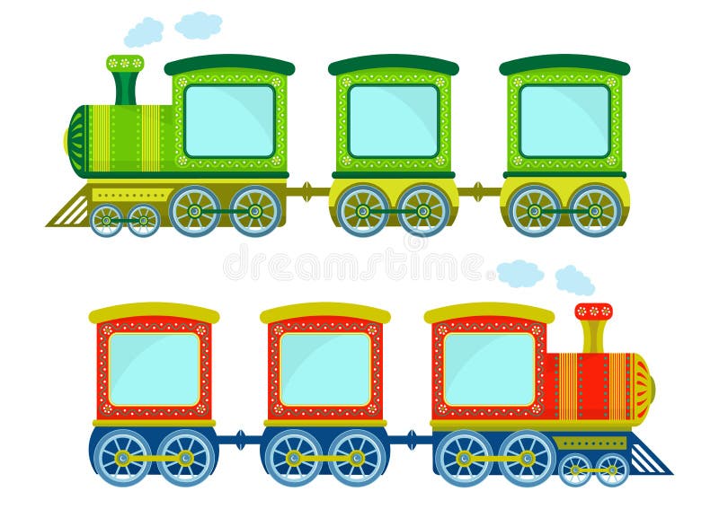 Toy Trains, Colorful Locomotive and Wagons Stock Vector - Illustration ...