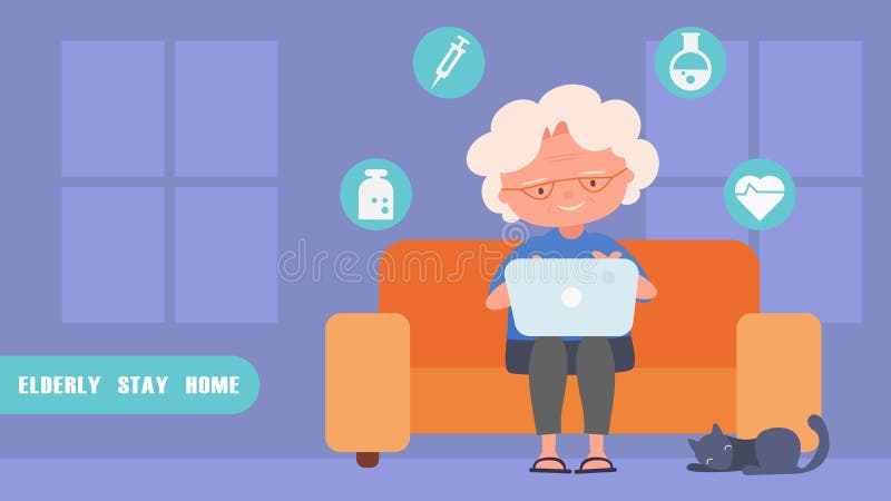 Cartoon Elderly Use Technology To Communicate Stock Vector ...