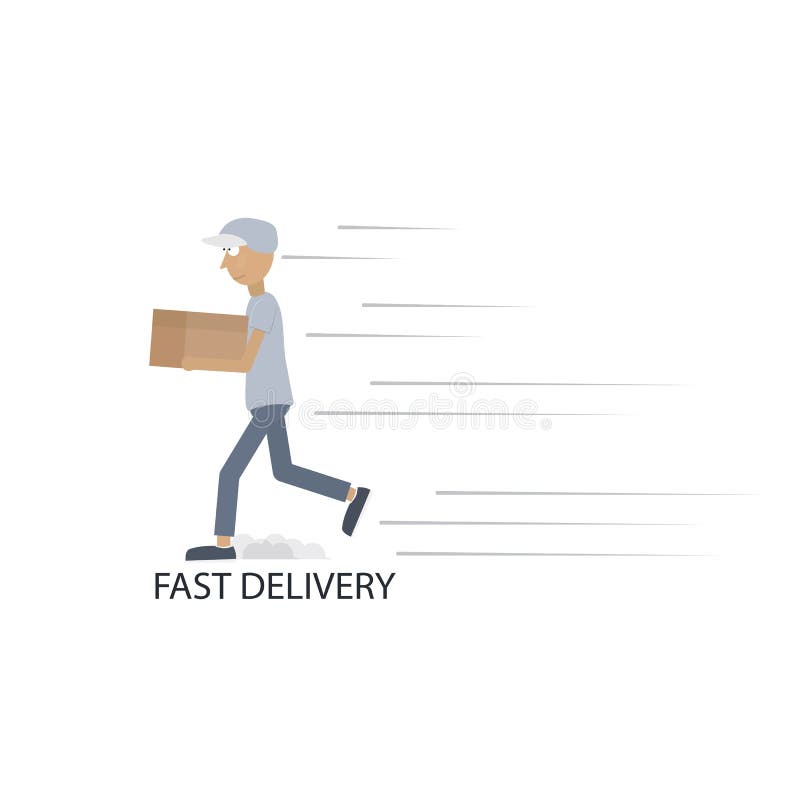 Fast Delivery. the Delivery Man Runs with the Package. Courier Stock ...