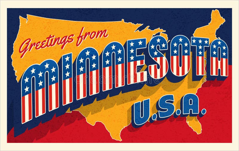 Minnesota USA. Retro Style Postcard with Patriotic Stars and Stripes ...