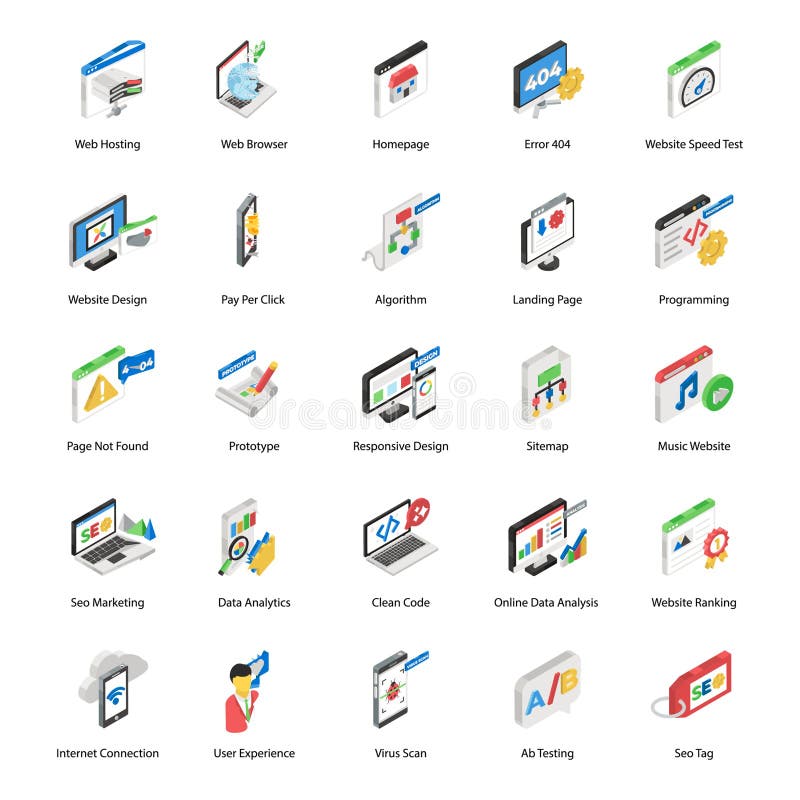 Web and Software Development in Isometric Style Stock Vector ...