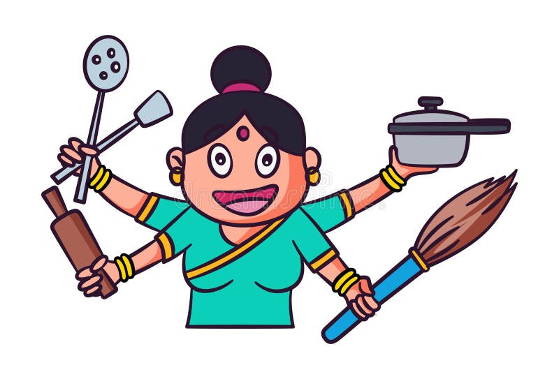 Indian Multitasking Woman Balancing Life with Multiple Hands Vector ...
