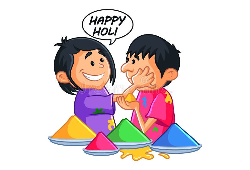 Kids playing Holi Festival stock vector. Illustration of festival ...