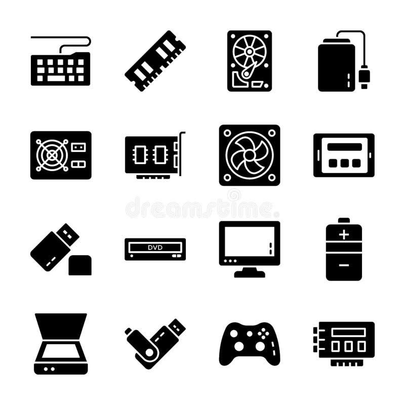 Set of Computer Hardware Icons Stock Vector - Illustration of computer ...