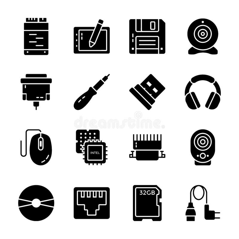 Bundle Of Computer Hardware Icons Stock Vector - Illustration of ...