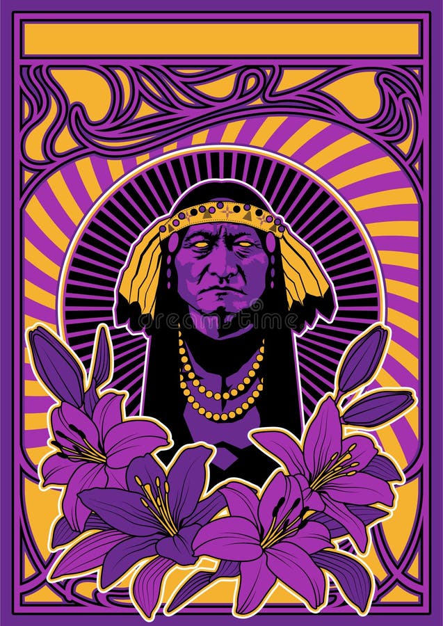 Psychedelic Art Poster, Flowers and Old Indian Chief Stock Vector ...