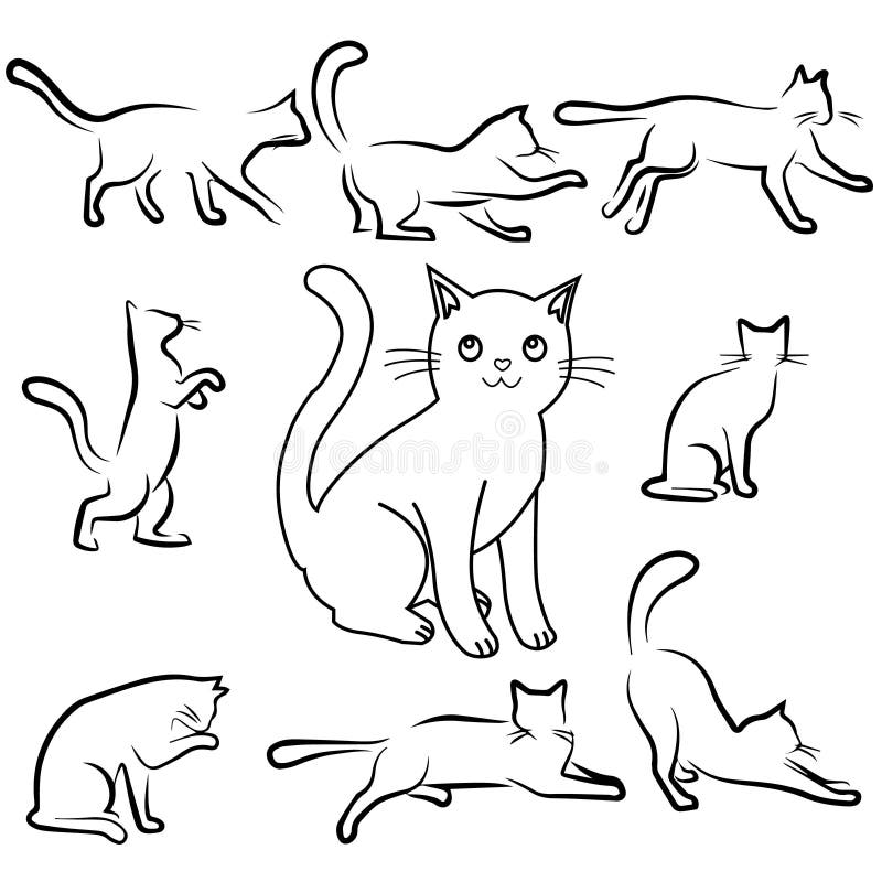 Cats outline stock vector. Illustration of animals, back - 8849098