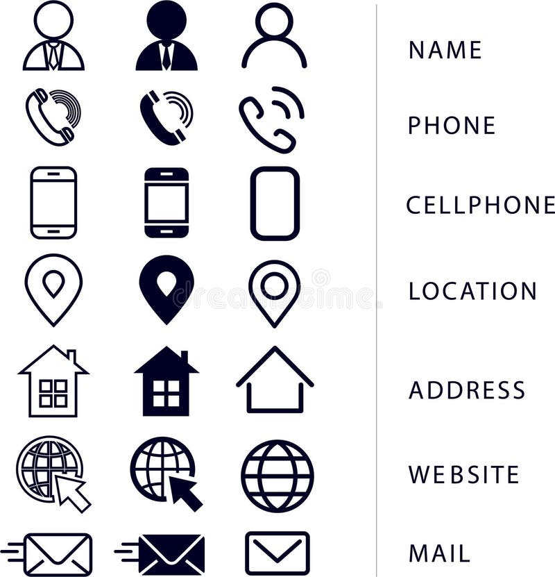 Contact Information Icons for Business Cards and Websites Stock Vector ...