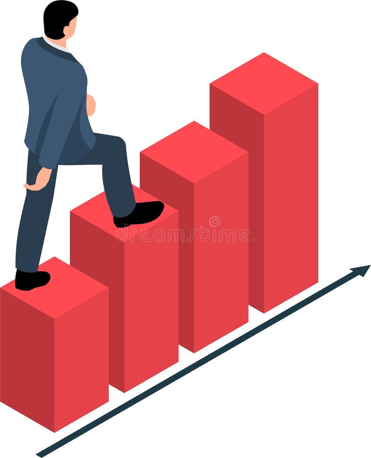 Business Man Growing on Charts, Rising High Concept Stock Illustration ...