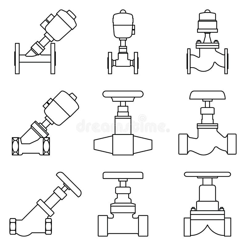 Set of Industrial Valve Icon. Safety, Butterfly and Check Valves. Silhouette Vector Stock Vector ...