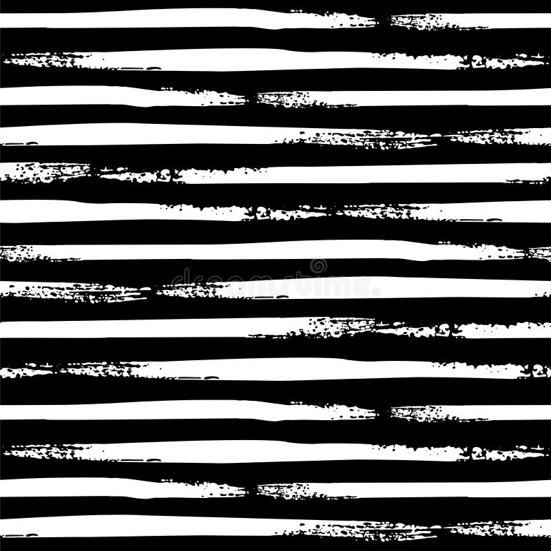 Seamless Striped Pattern with Black and White Horizontal Lines. Hand ...