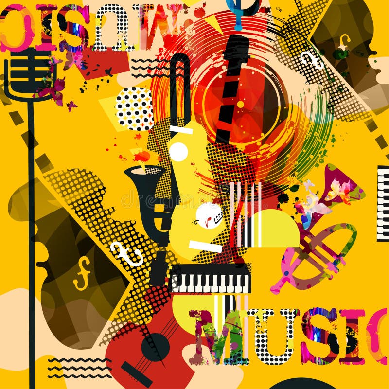 Colorful Music Promotional Poster with Music Instruments Vector ...
