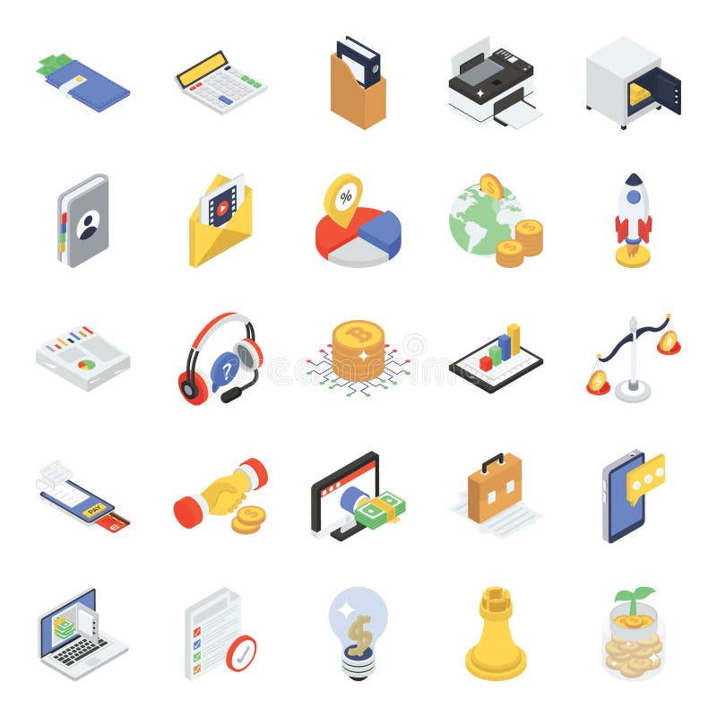 Business Icons in Modern Isometric Style Stock Vector - Illustration of ...