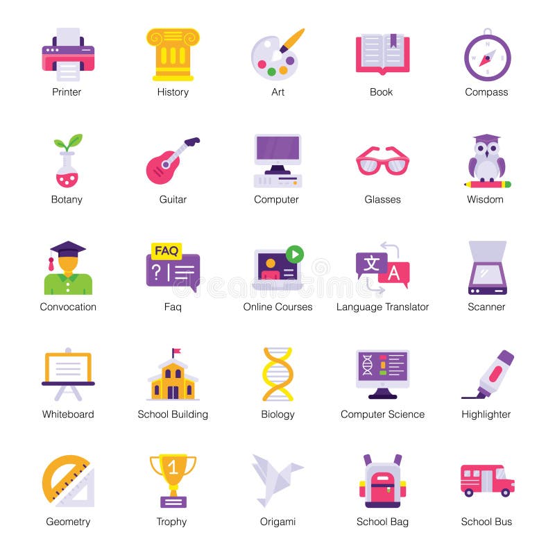 Modern Education Flat Icons Pack Stock Vector - Illustration of flat ...