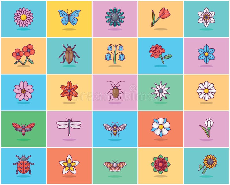Set of Spring Floral Icons stock vector. Illustration of rose - 186737787