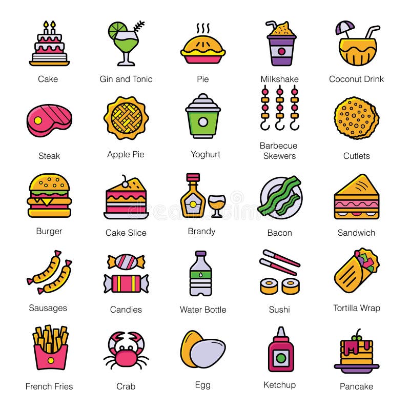 Fast Food Flat Icons Pack stock vector. Illustration of drink - 186737826
