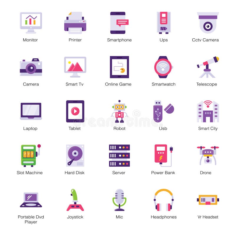 Technological Objects Flat Icons Stock Vector - Illustration of hard ...