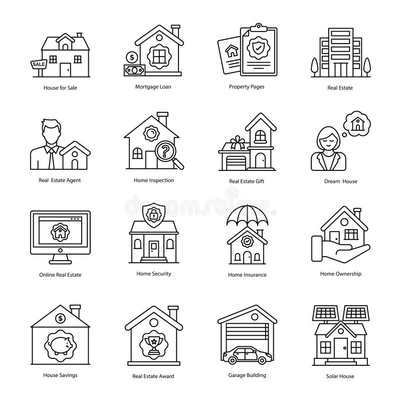 Pack of Property Line Icons Stock Vector - Illustration of property ...