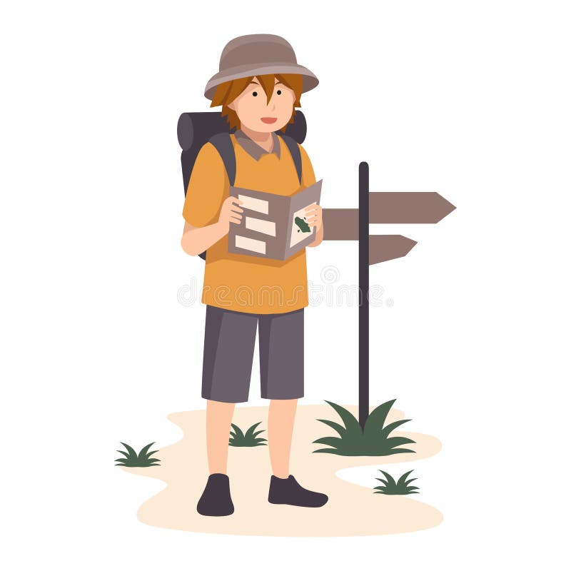 Traveller Open the Map To Find a Route Stock Vector - Illustration of ...