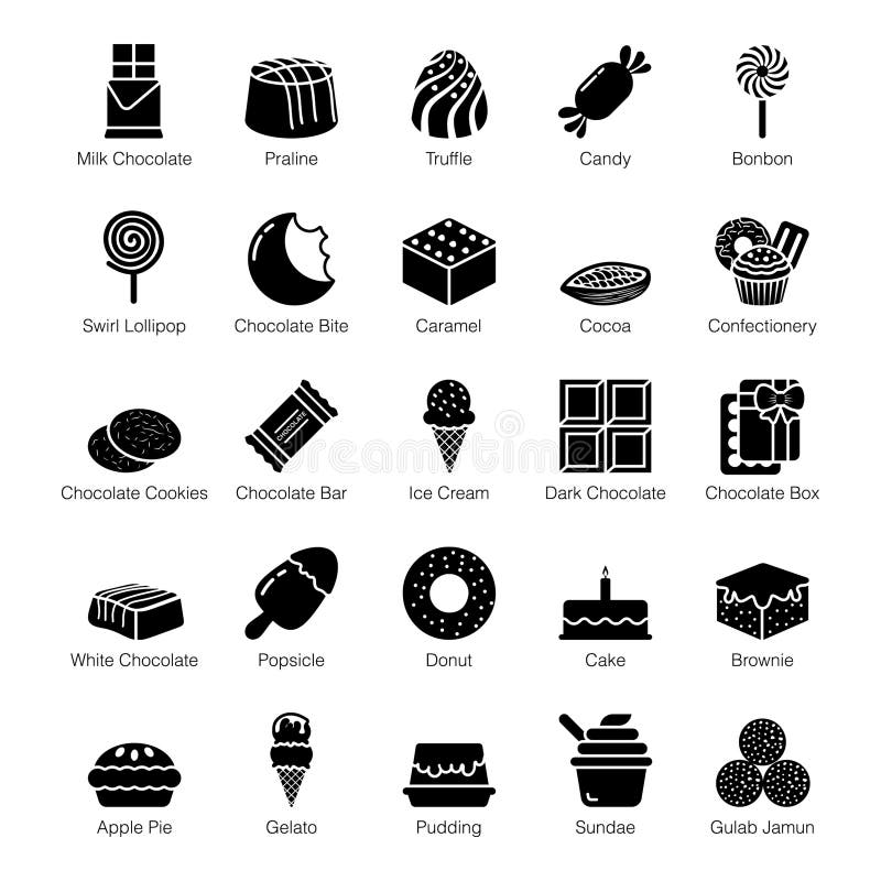 Pack of Chocolates Glyph Icons Stock Vector - Illustration of ...