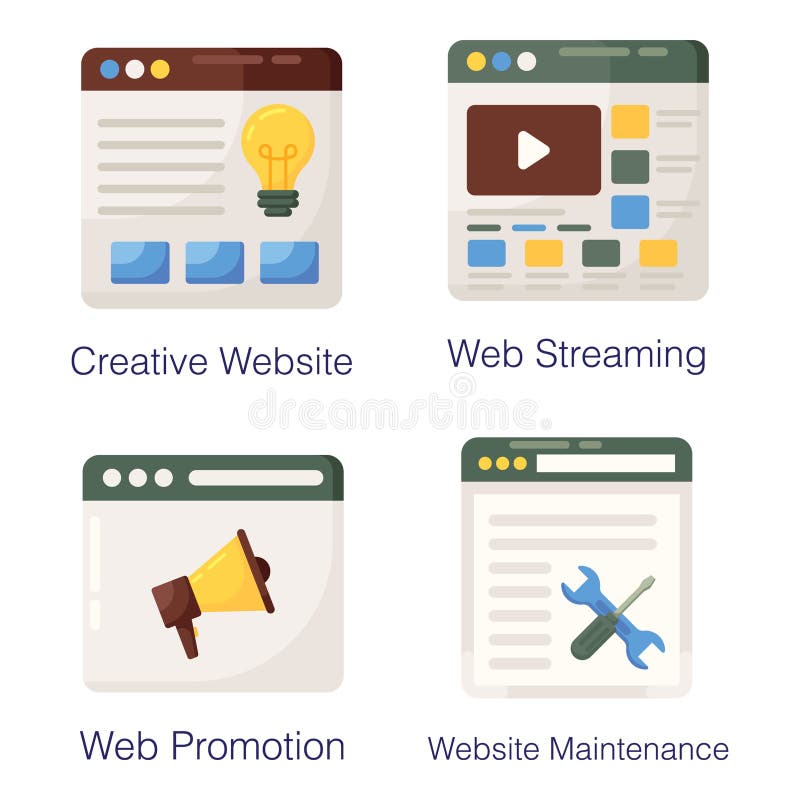 Pack of Web Flat Icons stock vector. Illustration of megaphone - 187101354