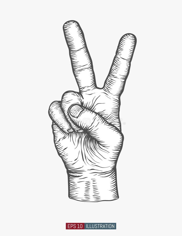 Hand Drawn Victory Hand Gesture. Engraved Style Vector Illustration ...
