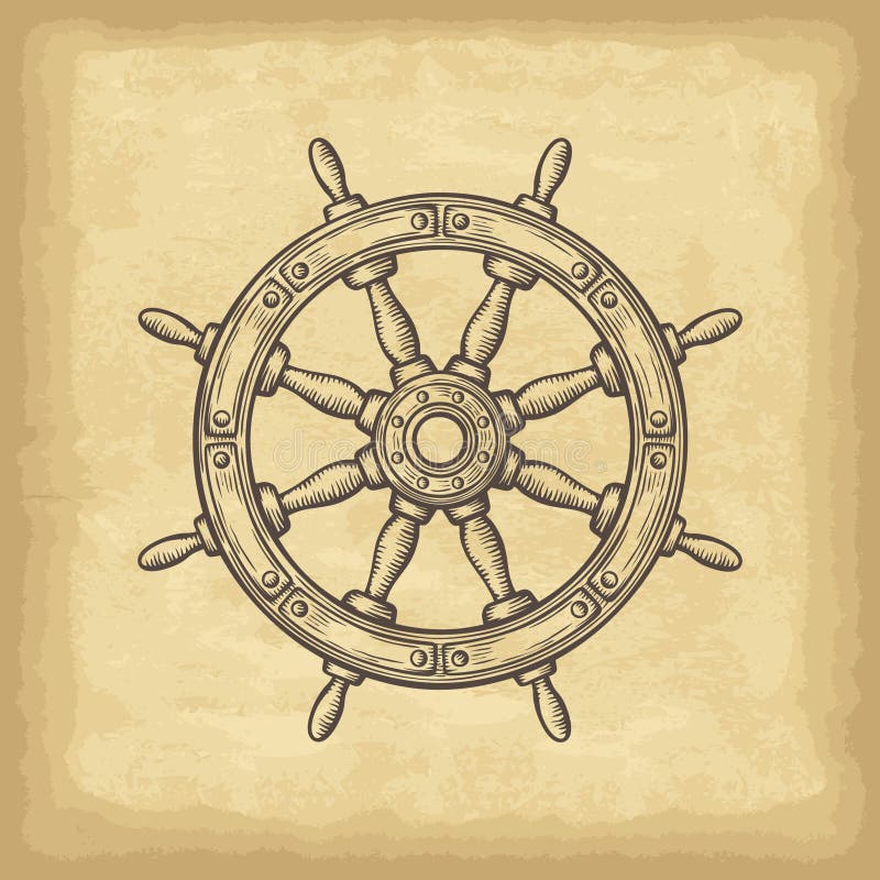 Hand Drawn Ship Wheel. Old Paper Texture Background. Template for Your ...