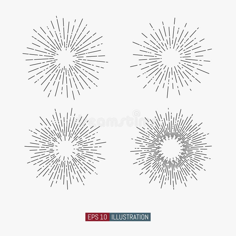 Trendy Linear Sun Rays Backgrounds Set. Vintage Style Sunburst ...