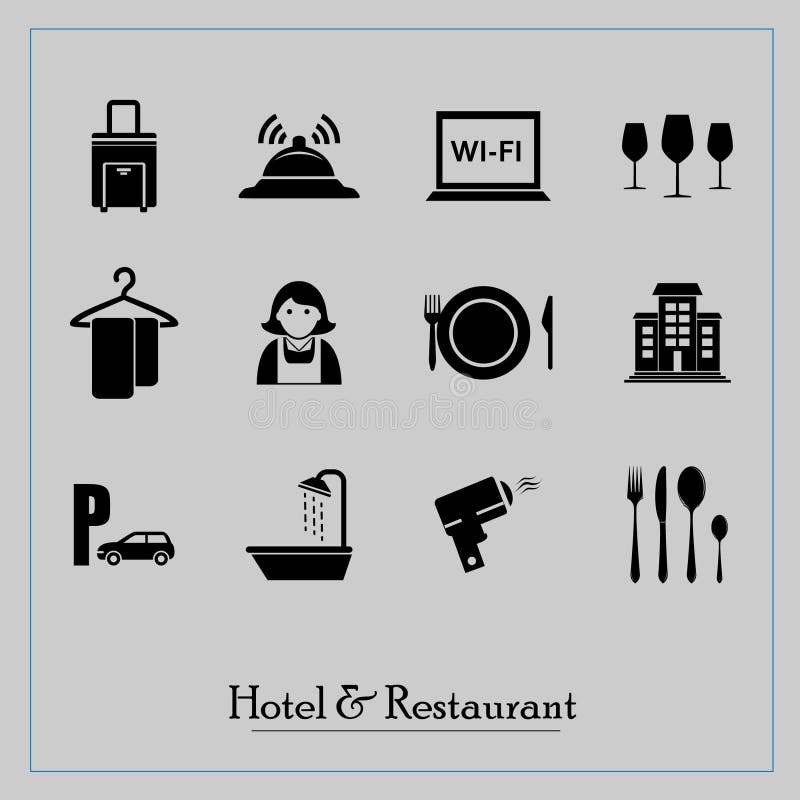 Restaurant and Hotels Icons and Tags Stock Vector - Illustration of ...