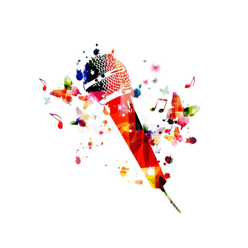 Colorful Microphone with Music Notes Isolated Vector Illustration ...