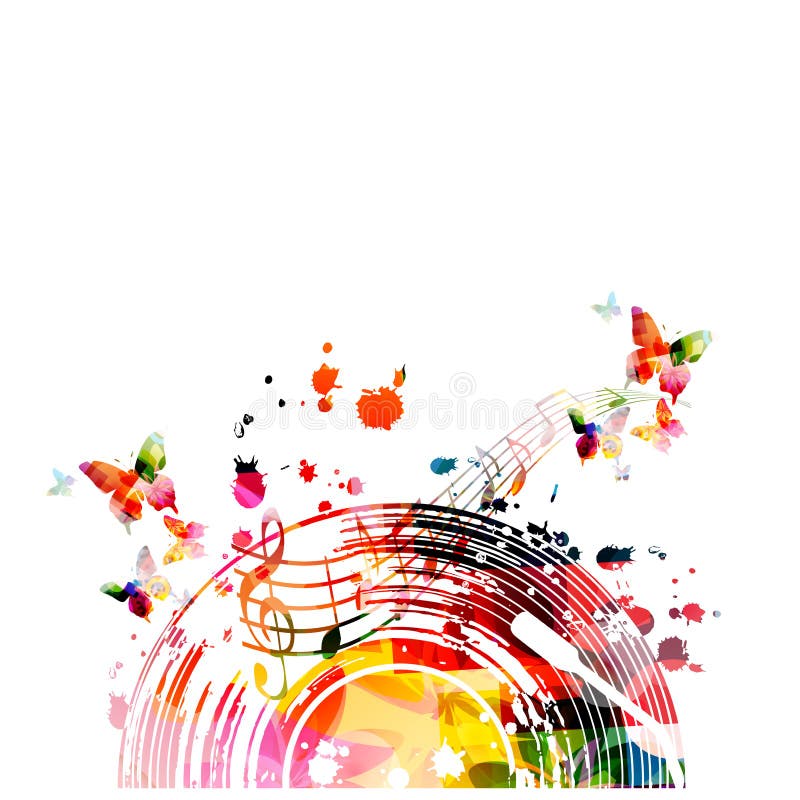 Music Background with Colorful Vinyl Record and Music Notes Vector ...