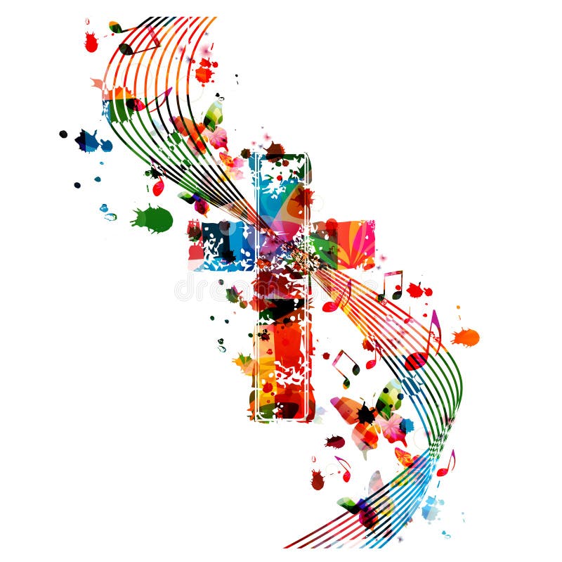 Colorful Christian Cross with Music Notes Isolated Vector Illustration ...