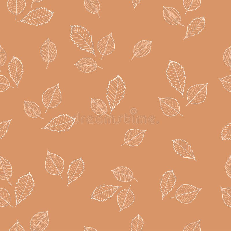 White Leaves on Calm Orange Background. Seamless Autumn Pattern. Stock ...