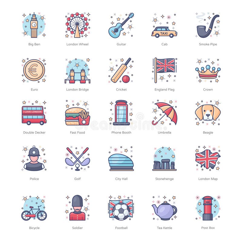 British Culture Icons in Modern Flat Style Pack Stock Vector ...