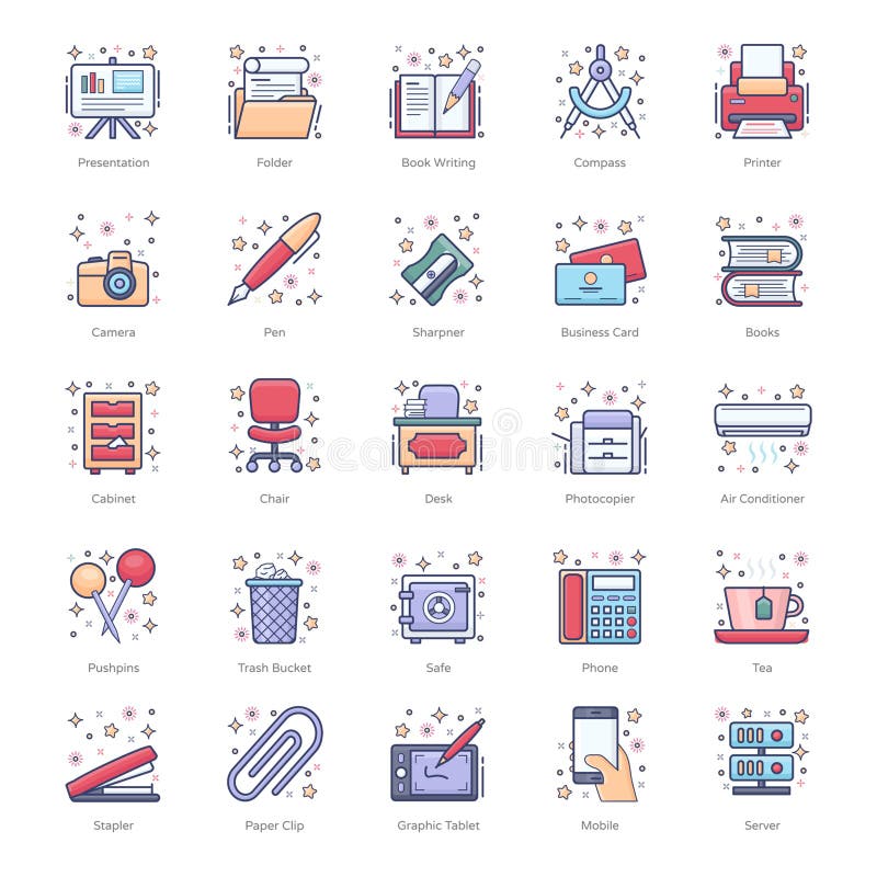 Office Supplies Icons in Modern Flat Style Stock Vector - Illustration ...