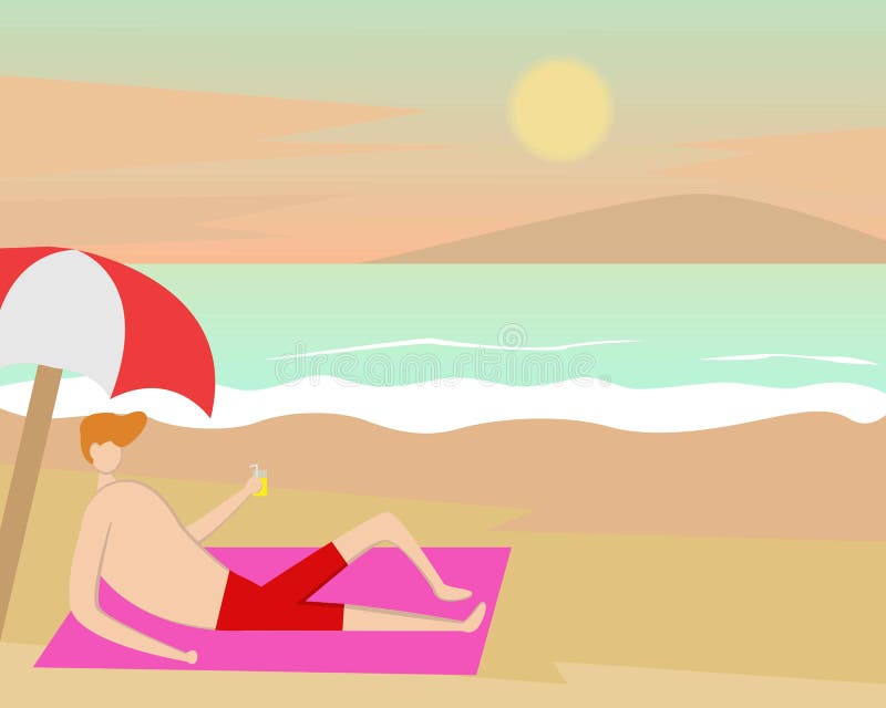 Man Sunbathing On The Beach Stock Vector - Illustration of relax, sunny ...