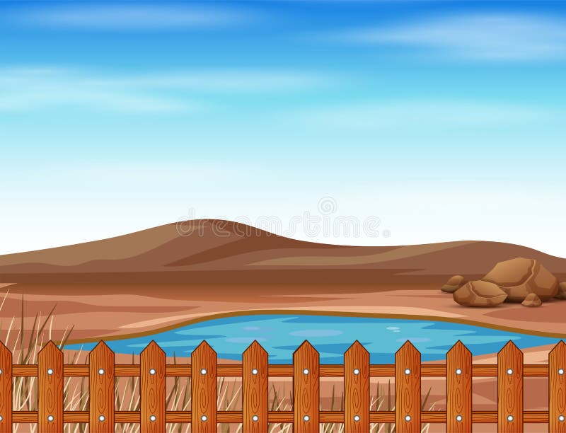 Scene with Pond and Dry Land Stock Vector - Illustration of globe ...