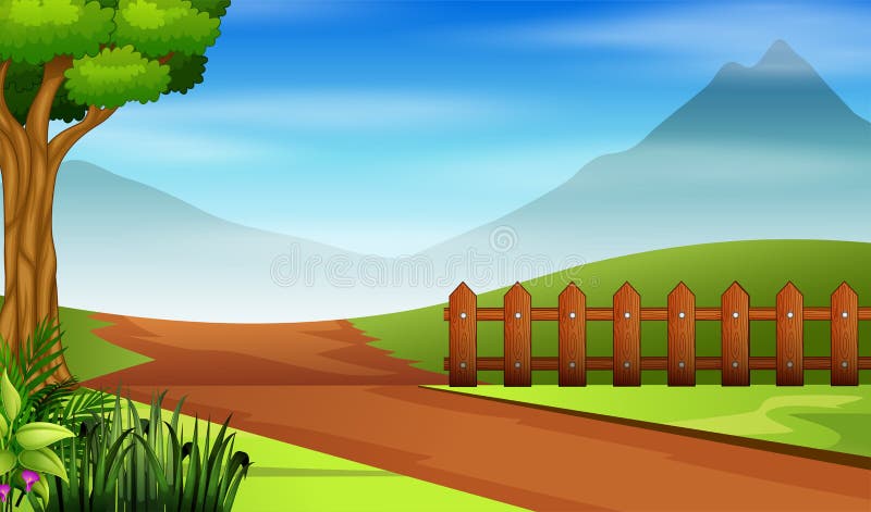 Background Scene with Road and Green Field Stock Vector - Illustration ...