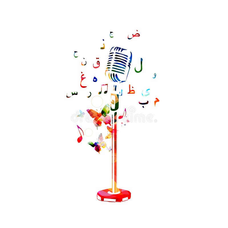 Colorful Microphone with Music Notes Isolated Vector Illustration ...