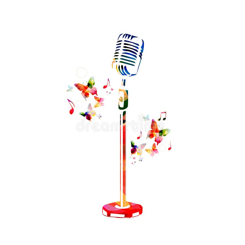 Colorful Microphone with Music Notes Isolated Vector Illustration ...