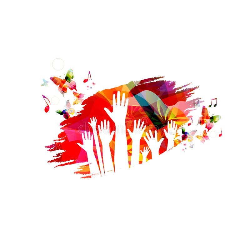 Human Hands with Butterflies and Music Notes Colorful Vector ...