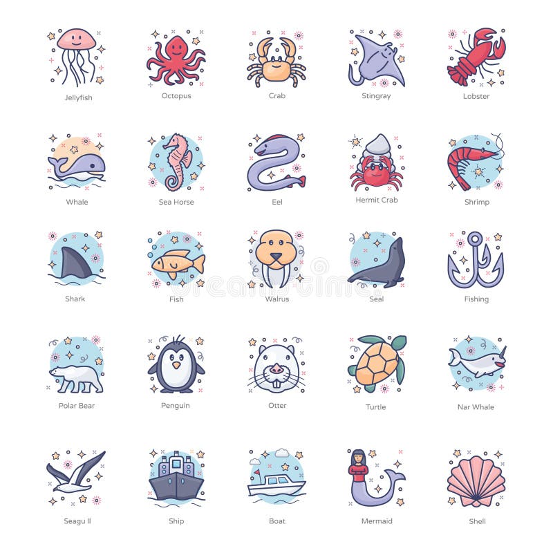 Pack of Undersea Flat Icons Stock Vector - Illustration of bear, whale ...