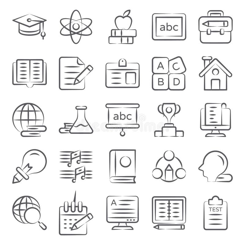 Pack of Education Doodle Icons Stock Vector - Illustration of search ...
