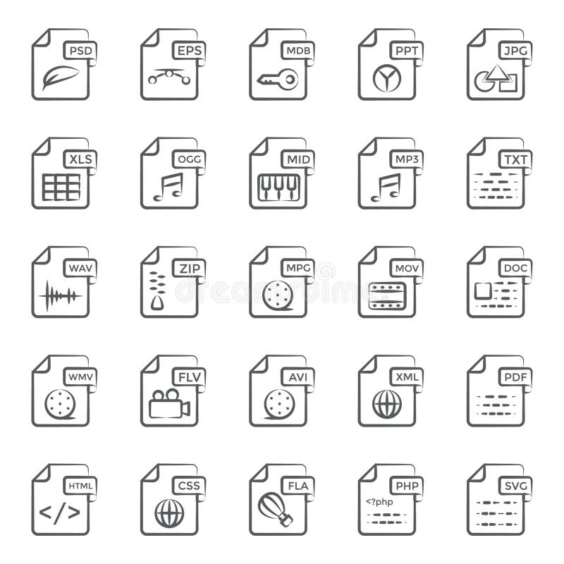 Types of Files Line Icons stock vector. Illustration of file - 191879744