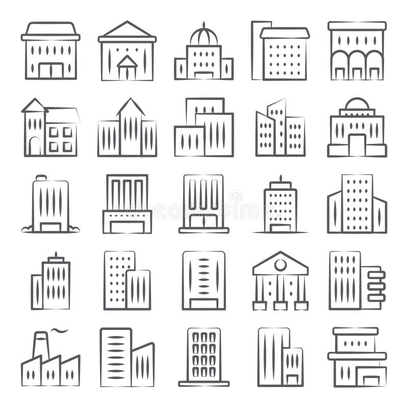 Buildings Icons in Modern Linear Style Pack Stock Vector - Illustration ...