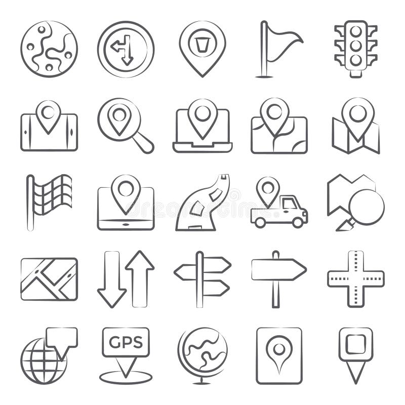Direction and Navigation Icons in Editable Linear Style Stock Vector ...